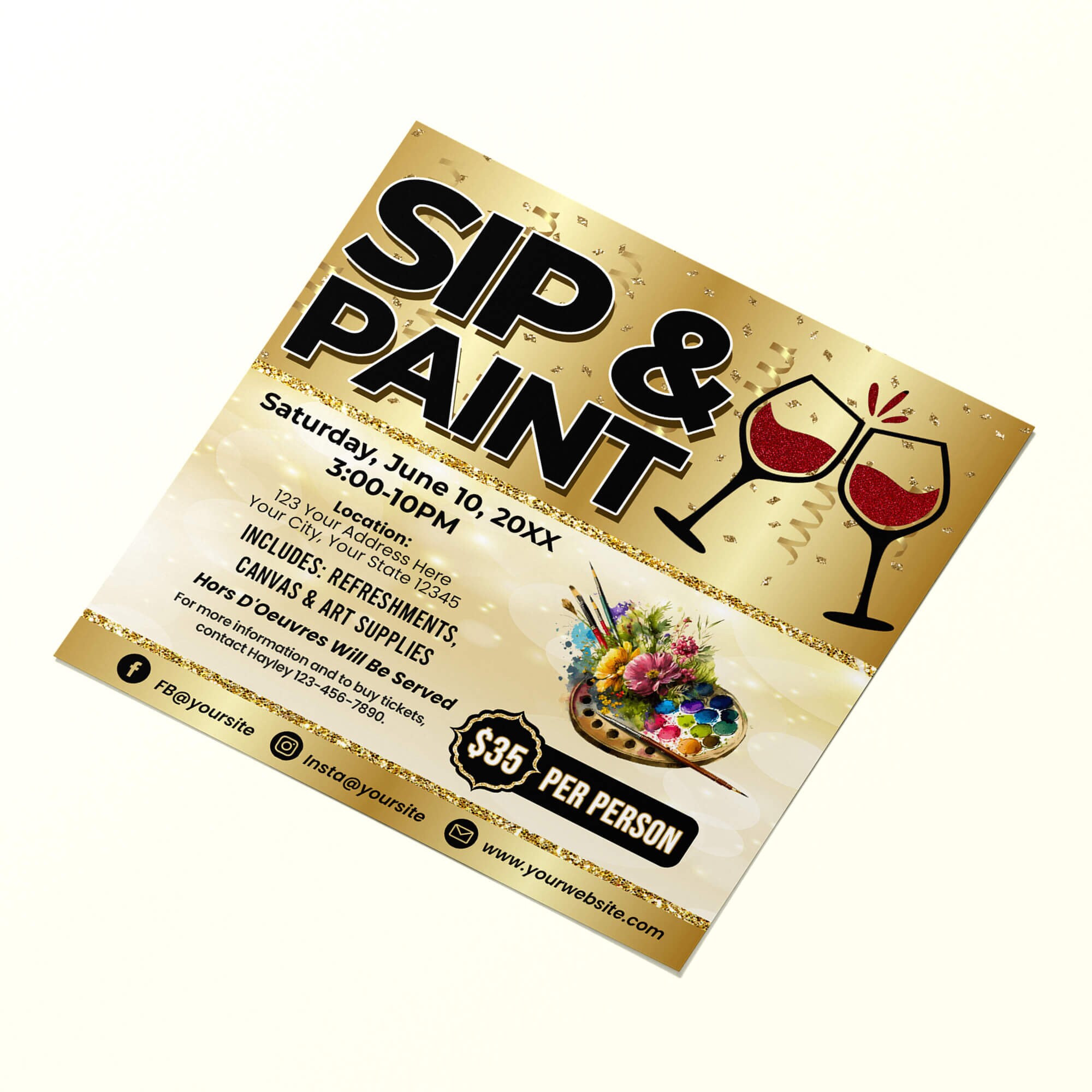 DIY Sip and Paint Flyer, Paint Party Themed Event Flyer Template, Editable Paint and Sip Flyer ...