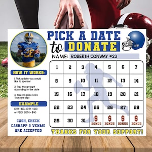 Editable Football Calendar Fundraiser, Football Pick a Date to Donate ...