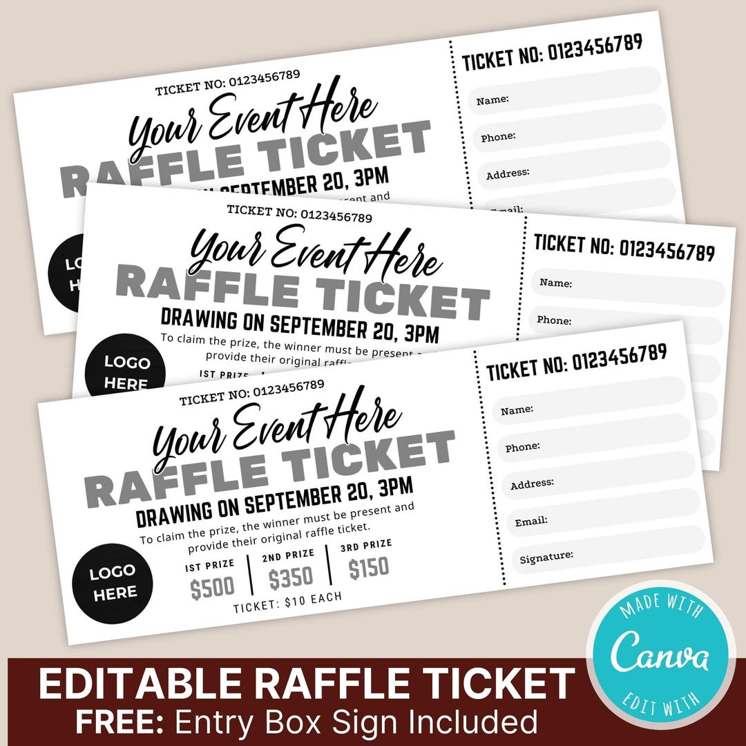 Editable Event Raffle Fundraiser Ticket Template | Printable Charity ...