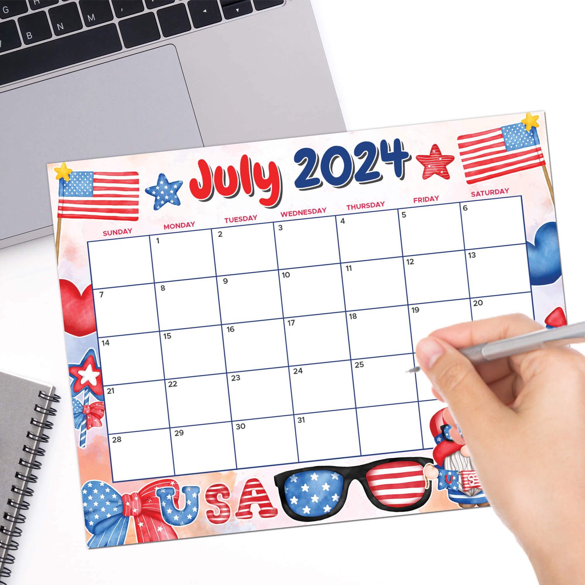 Printable 4th of July Day Calendar Planner, July 2024 Calendar, 4th of ...
