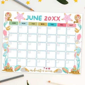 Editable Enchanted Ocean June Calendar | Mermaid Planner Template ...