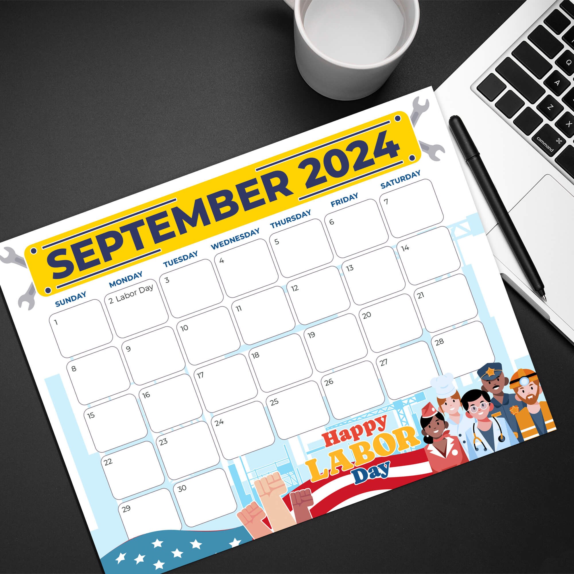 Festive Labor Day Printable Calendar September 2024 - Etsy