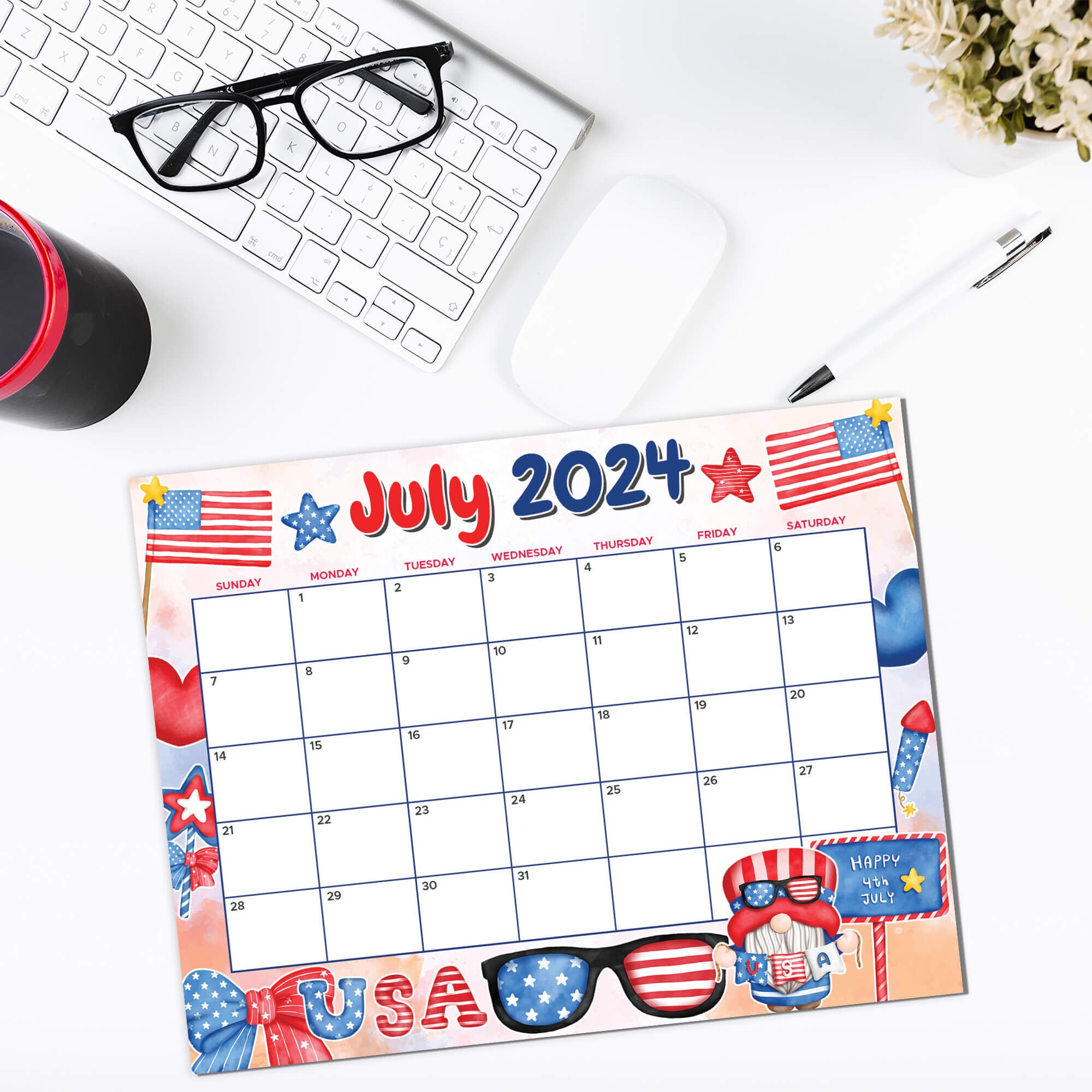 Printable 4th of July Day Calendar Planner, July 2024 Calendar, 4th of ...