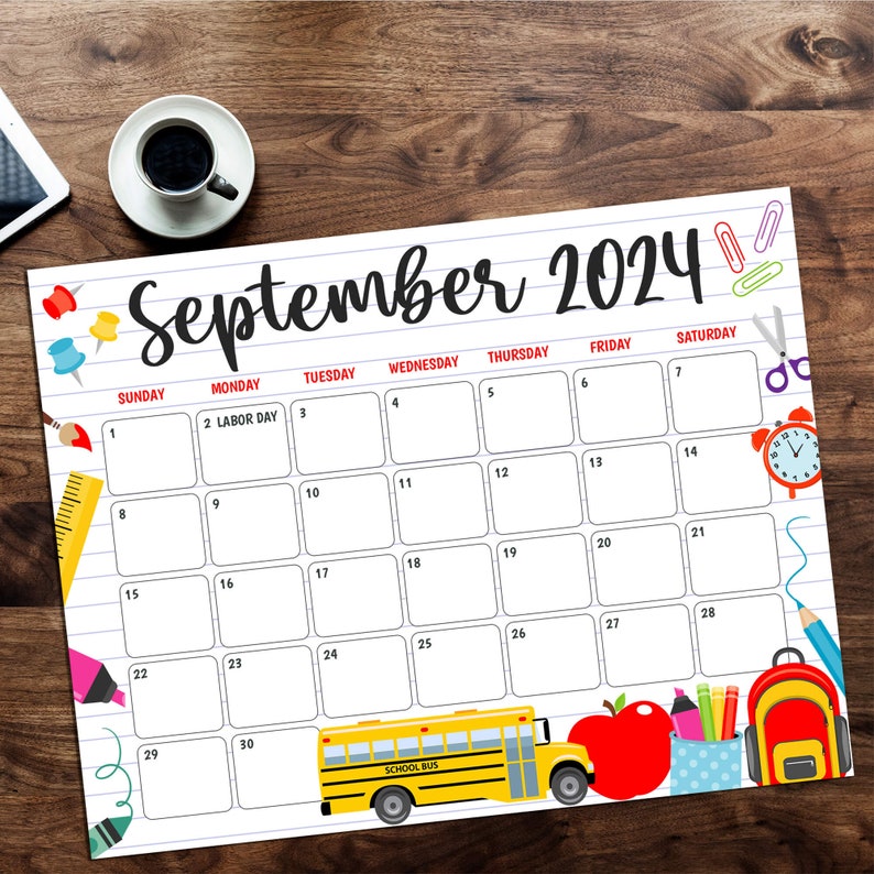 Printable September 2024 Calendar for Back to School - Etsy