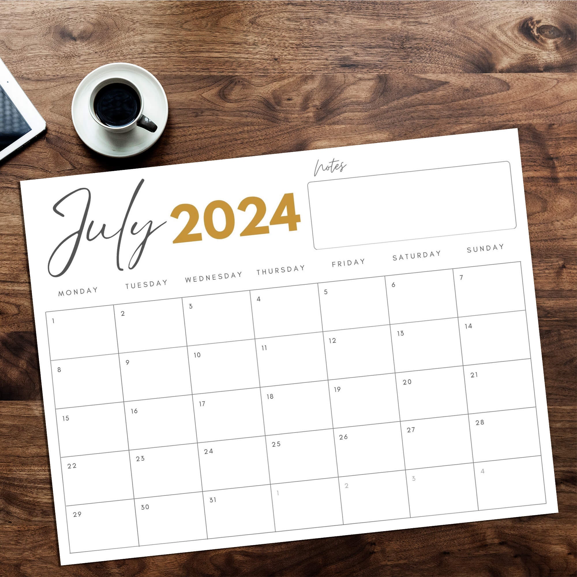 Printable Minimalist July 2024 Calendar Planner, Elegant Monthly ...