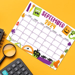 Printable Halloween Theme Back to School September 2024 Calendar - Etsy