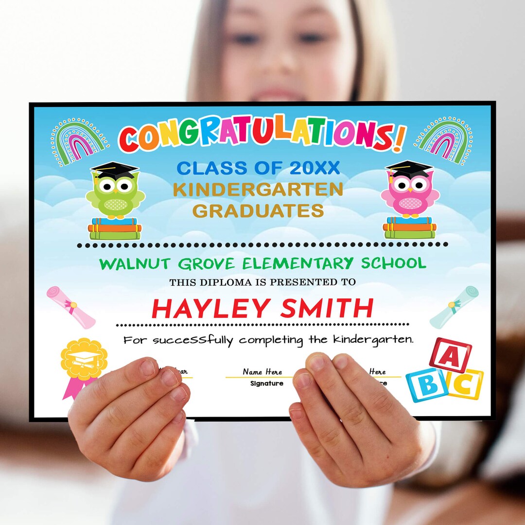 Editable Kindergarten Graduation Diploma, Preschool, Daycare, Prek, Any ...