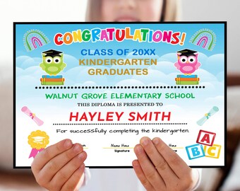 Custom Graduation Certificate Template Kindergarten Preschool Prek Cute ...