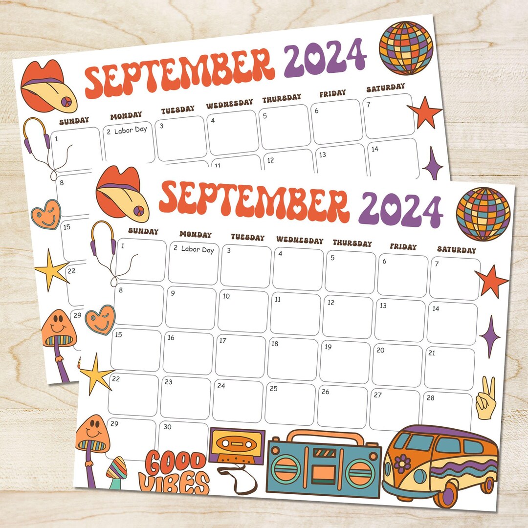 Cute Groovy September 2024 Retro Calendar Printable - Etsy