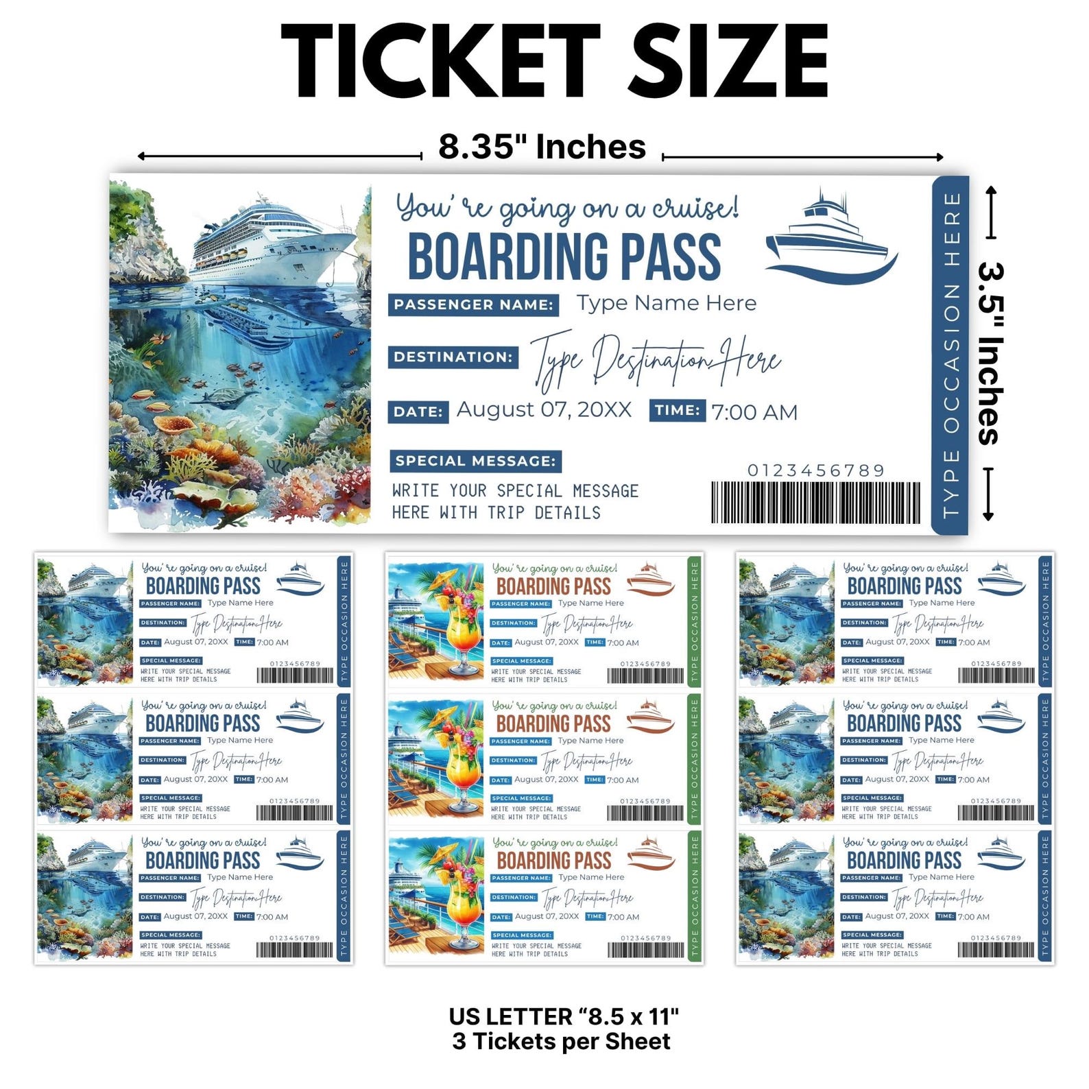 Editable Surprise Cruise Ticket Template | Custom Boarding Pass ...