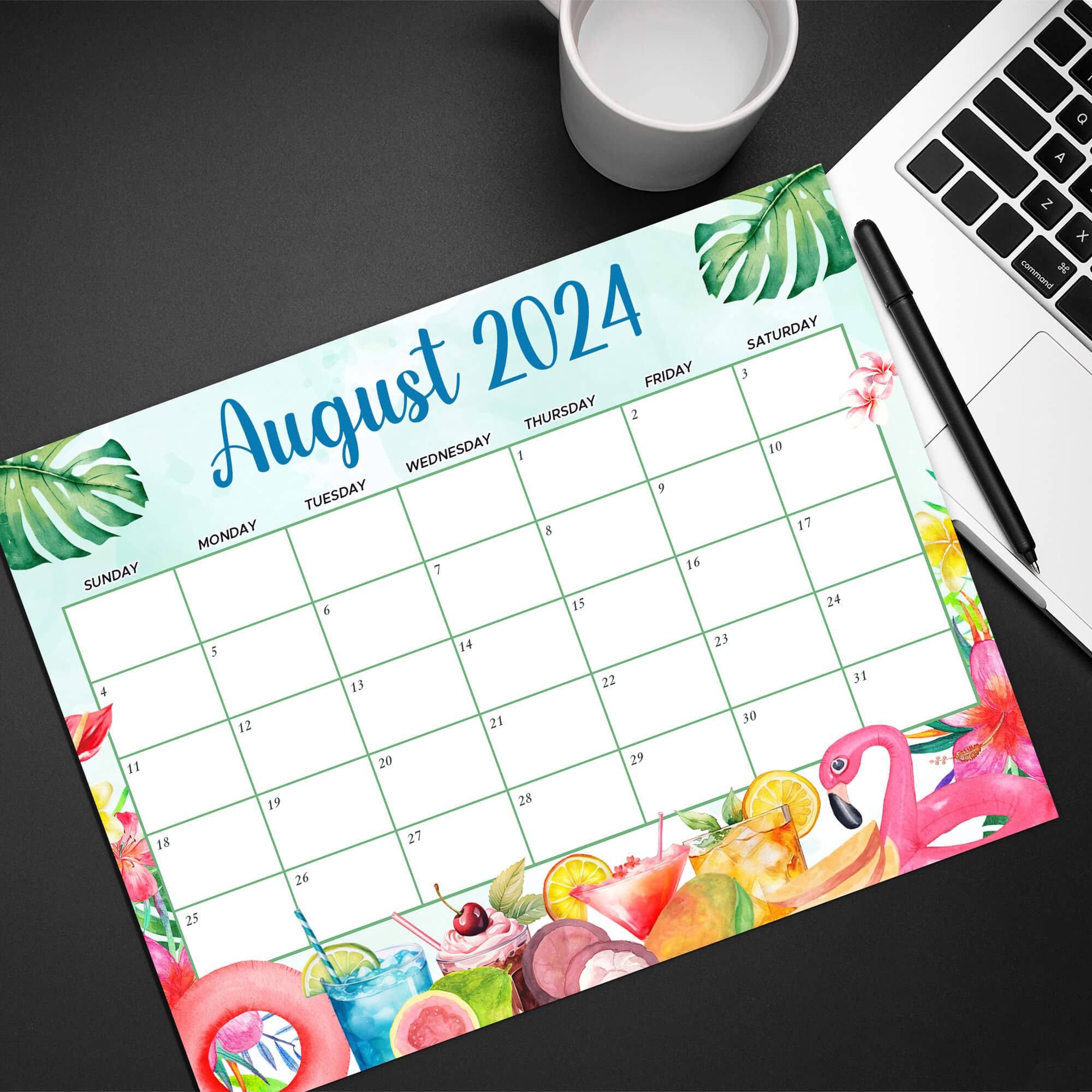 PDF Island Getaway Themed August 2024 Calendar, Printable Tropical ...