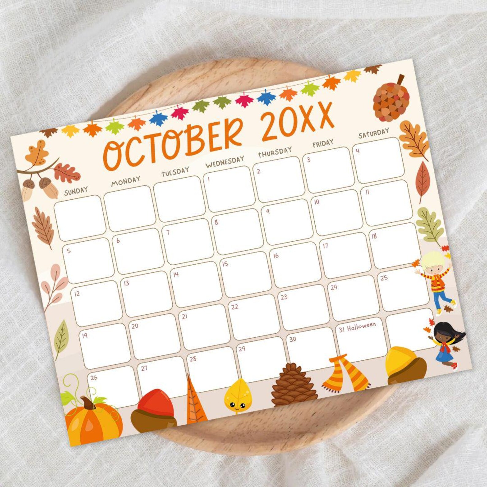 Editable Autumn Harvest October Calendar | Fall Themed Month of October ...