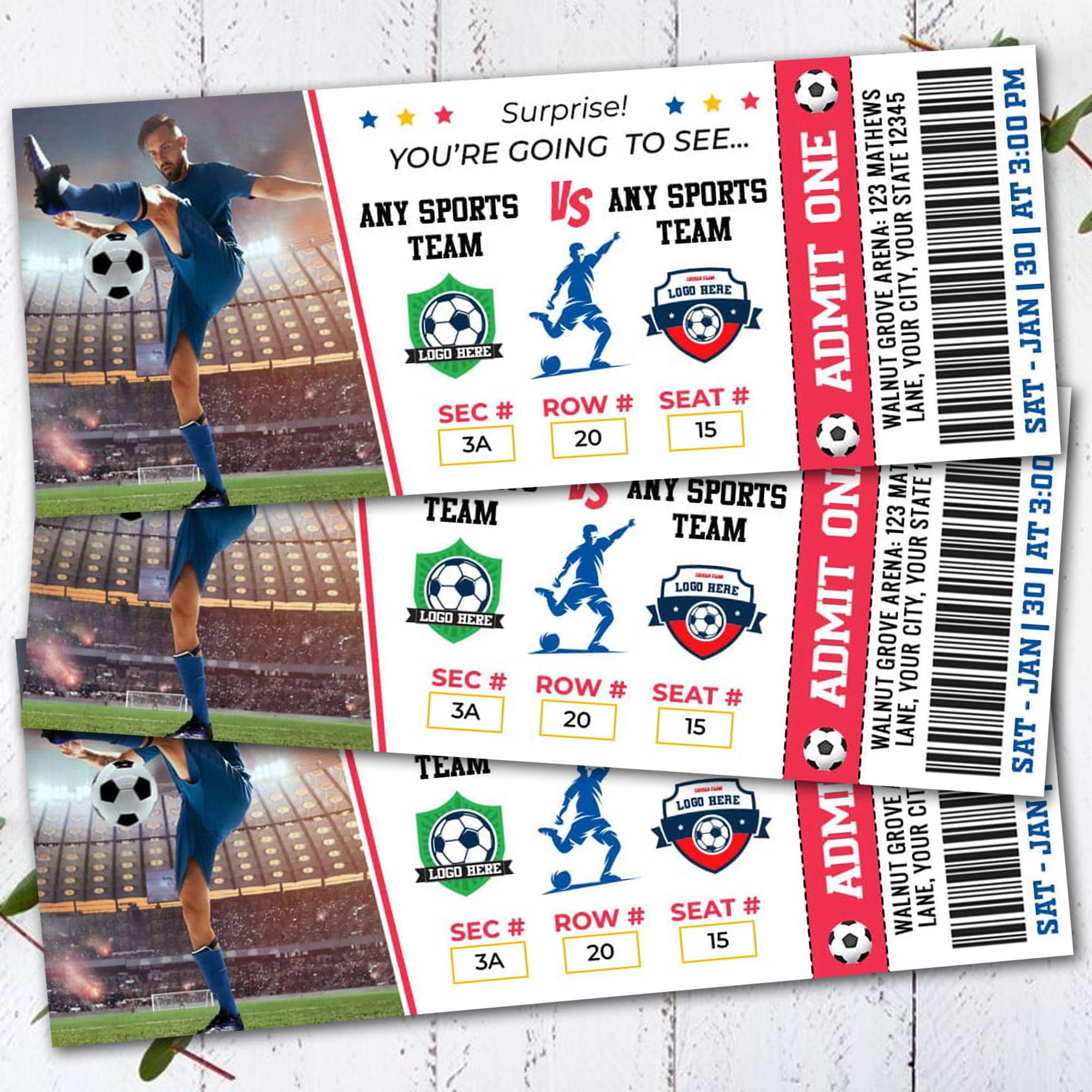 Editable Soccer Game Ticket Template | Printable Sports Game Ticket - Etsy
