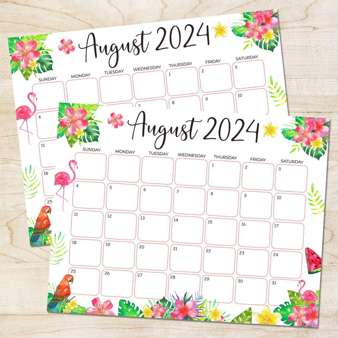 PDF August 2024 Tropical Themed Calendar, Printable Tropical Escape ...