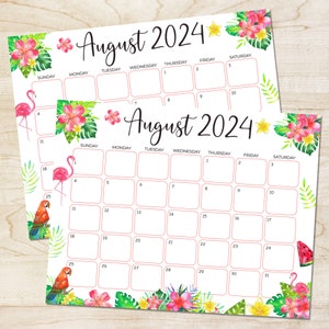 PDF August 2024 Tropical Themed Calendar, Printable Tropical Escape ...