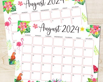 PDF August 2024 Adventure Themed Calendar, Printable Cute Travel ...