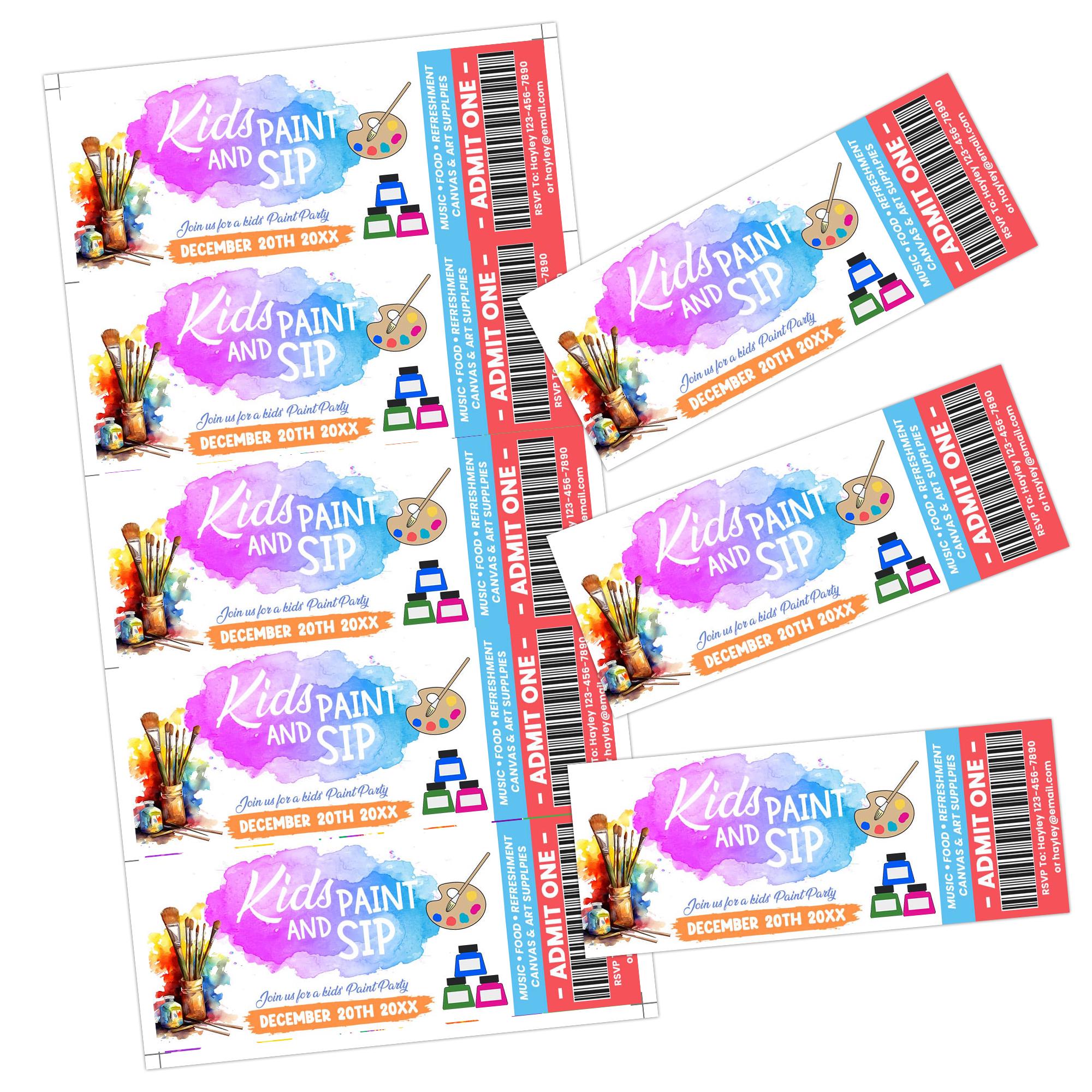 DIY Kids Paint and Sip Ticket | Editable Kids Paint Party Event Ticket ...