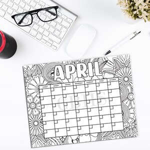 12 Month Adult Coloring Calendar Floral Pattern, Printable Adult ...