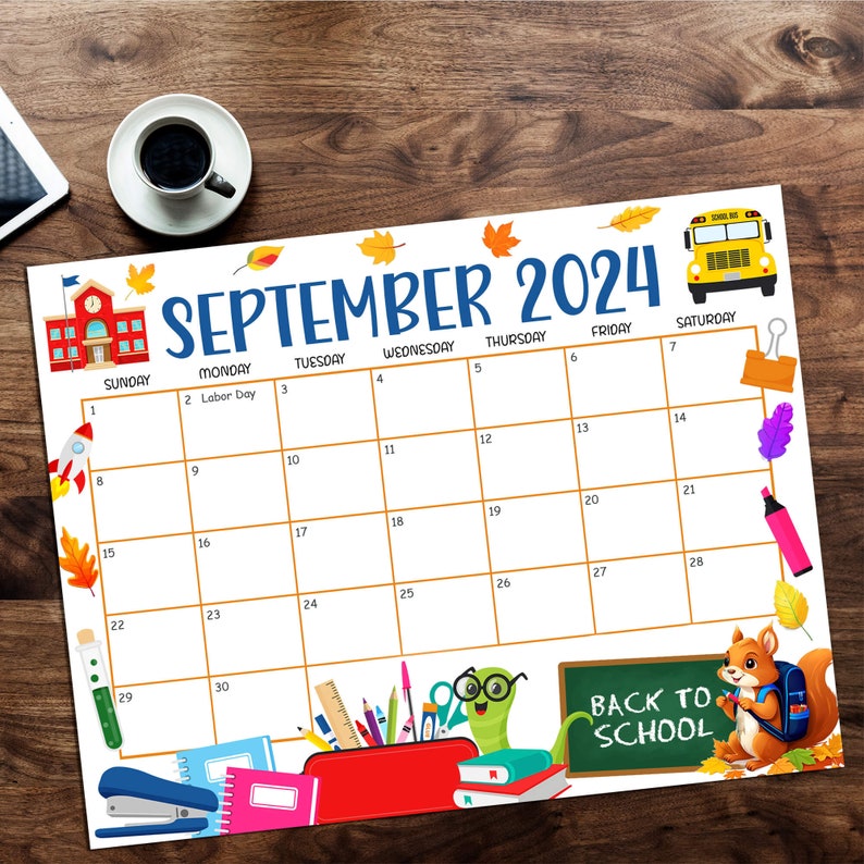Printable Back to School September 2024 Calendar - Etsy