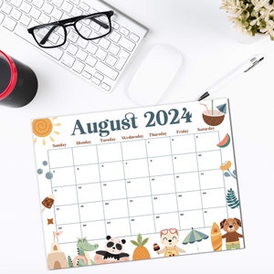 August 2024 Animal Summer Calendar, Printable Animal Themed August ...