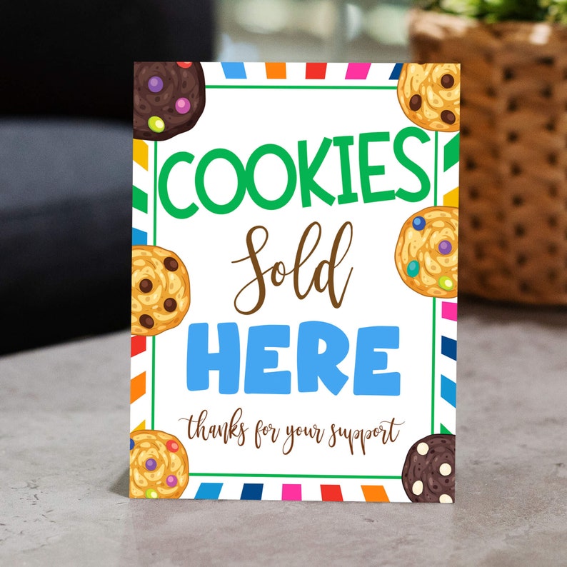Cookies Sold Here Sign, Printable Scout Cookie Booth Sign, PDF Cookie ...