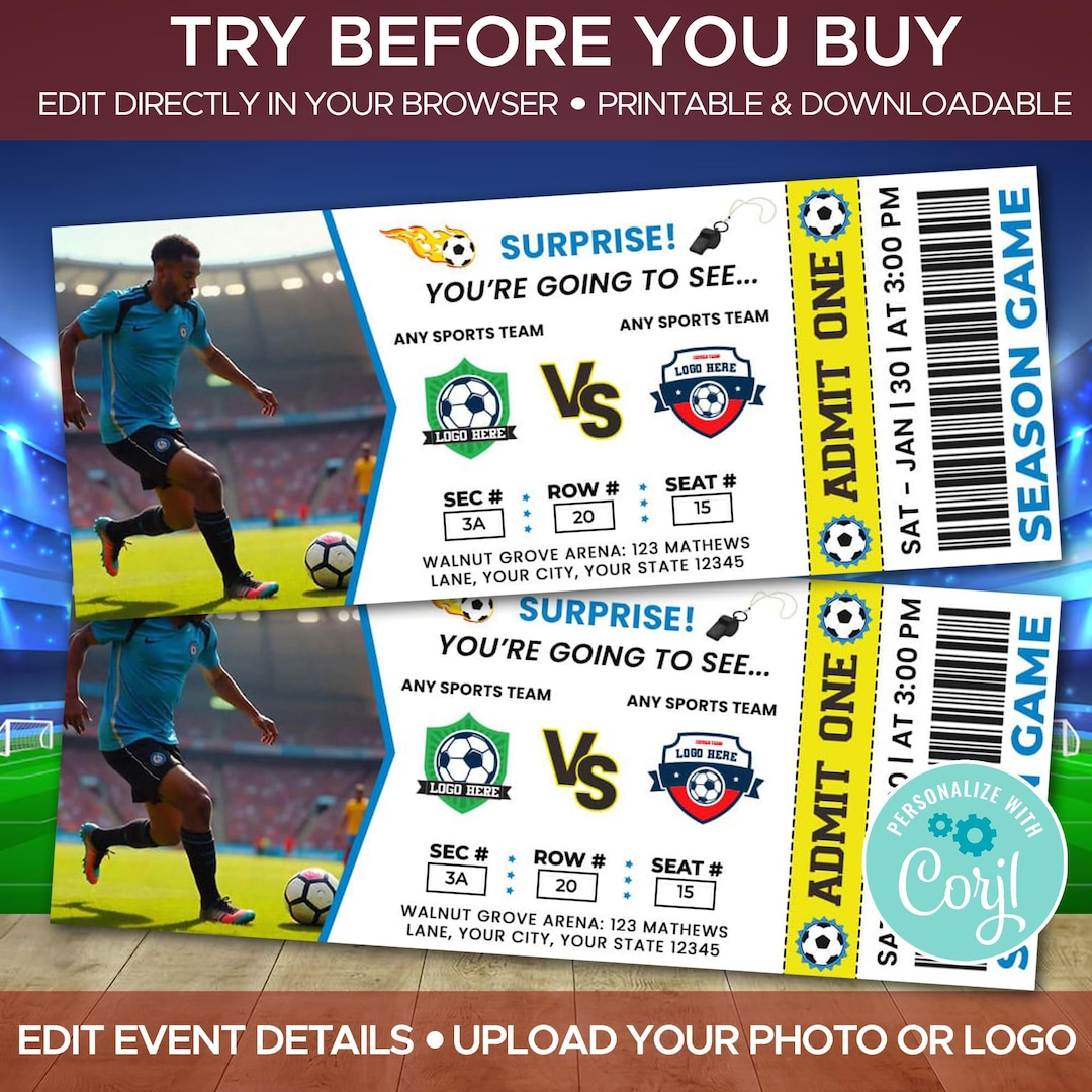 Customizable Soccer Ticket Template | DIY Sports Event Ticket ...