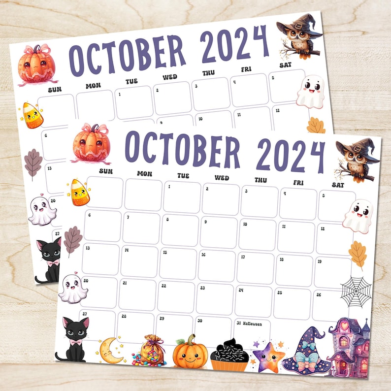 Whimsical October 2024 Halloween Calendar PDF - Etsy