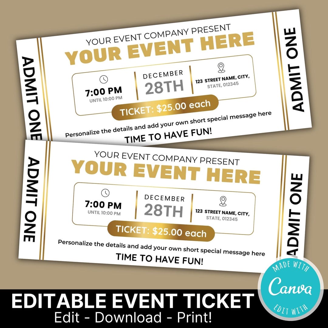 Editable Event Ticket Template | DIY Printable Event Tickets ...
