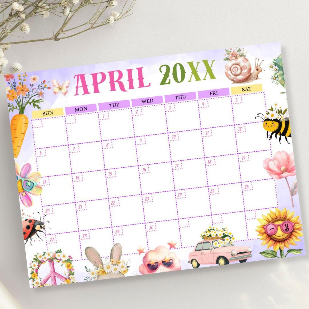 EDITABLE April 2025 Calendar, Spring Printable April Calendar, Floral ...
