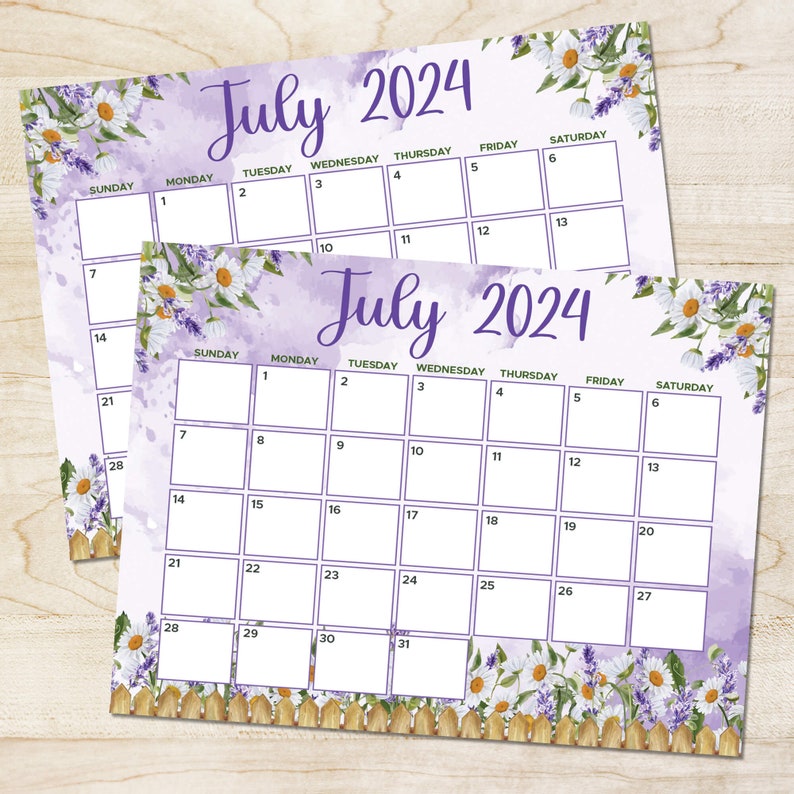 July 2024 Daisy Calendar, Printable Summer Floral Planner, Monthly ...