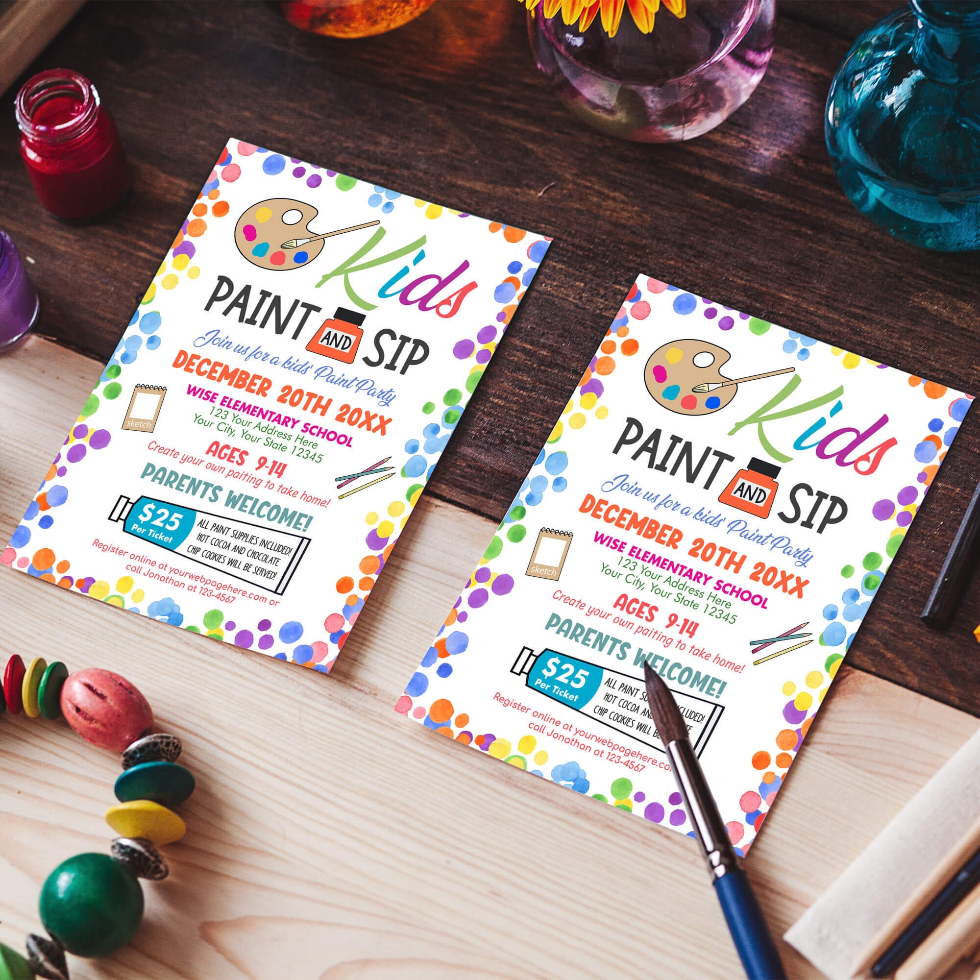 Kids Sip and Paint Flyer Template, Event Flyer, Paint and Sip Flyer ...