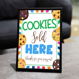 Cookies Sold Here Sign, Printable Scout Cookie Booth Sign, PDF Cookie ...