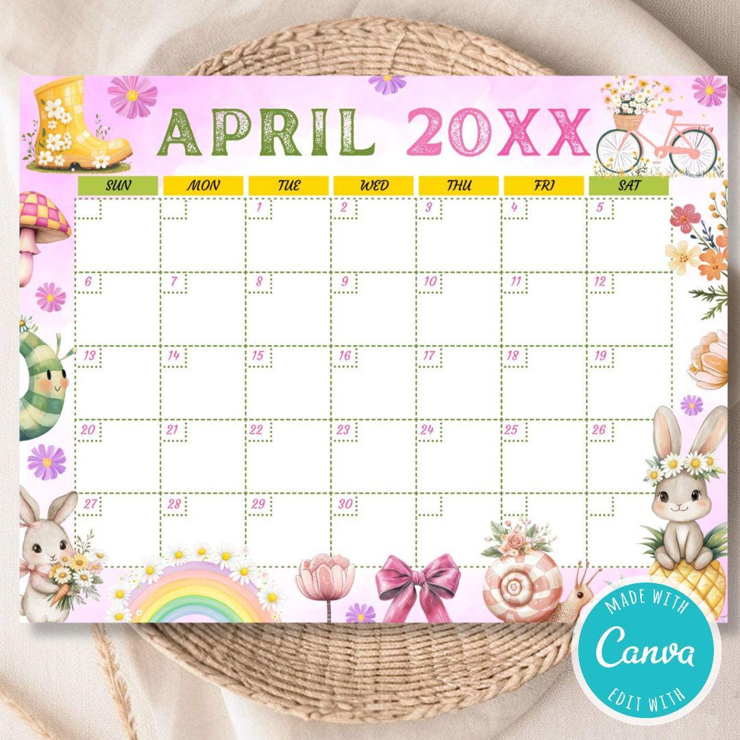 EDITABLE April 2025 Calendar, Spring April 2025 Calendar Printable ...
