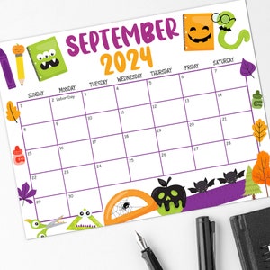Printable Halloween Theme Back to School September 2024 Calendar - Etsy