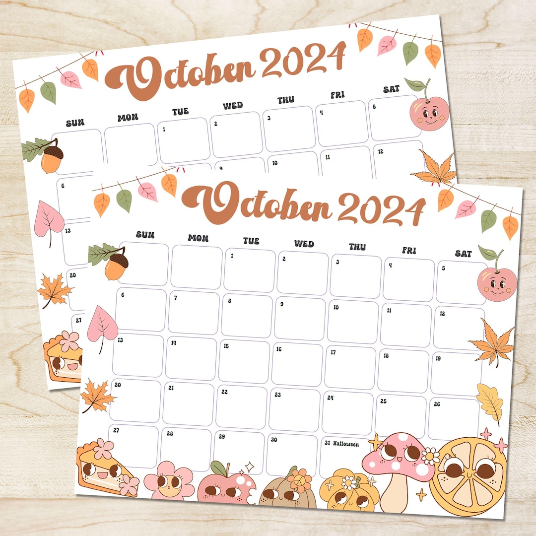 Groovy October 2024 Retro Calendar Printable Design - Etsy