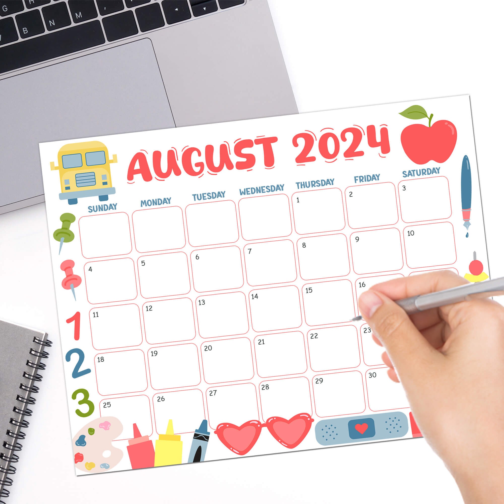 Printable Back to School August 2024 Calendar, August Academic Planner ...