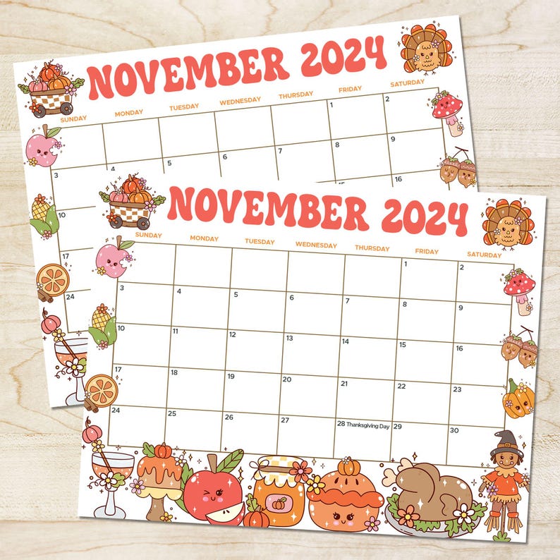 Cute November Calendar With Retro Style - Etsy