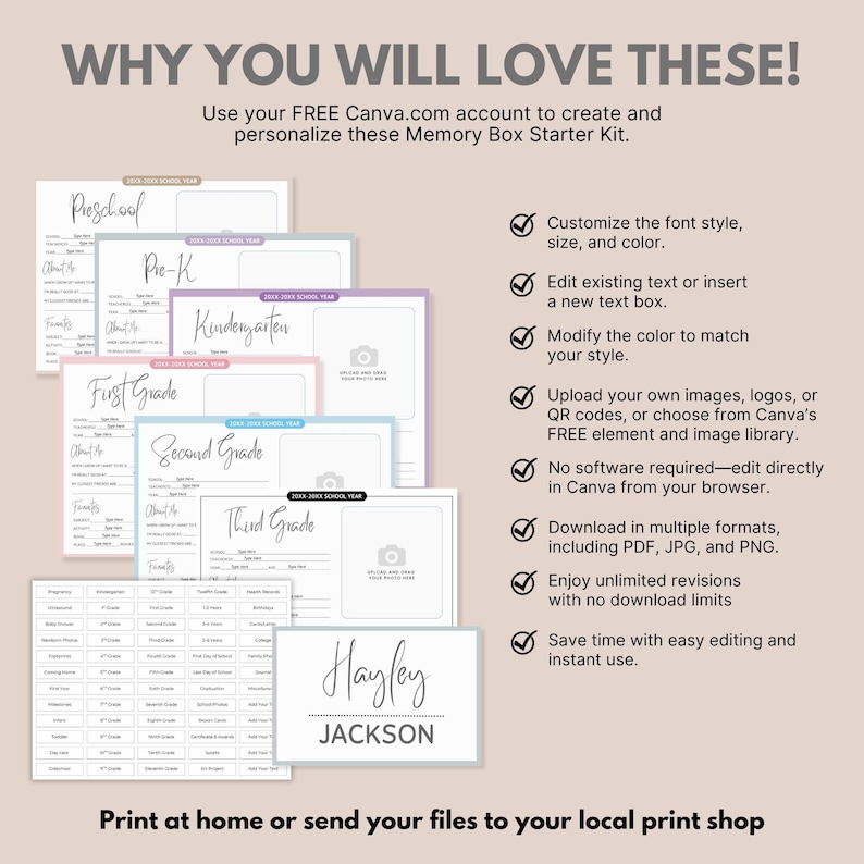 Memory Box Starter Kit | File Cover Pages, Tabs & Box Label | Editable ...