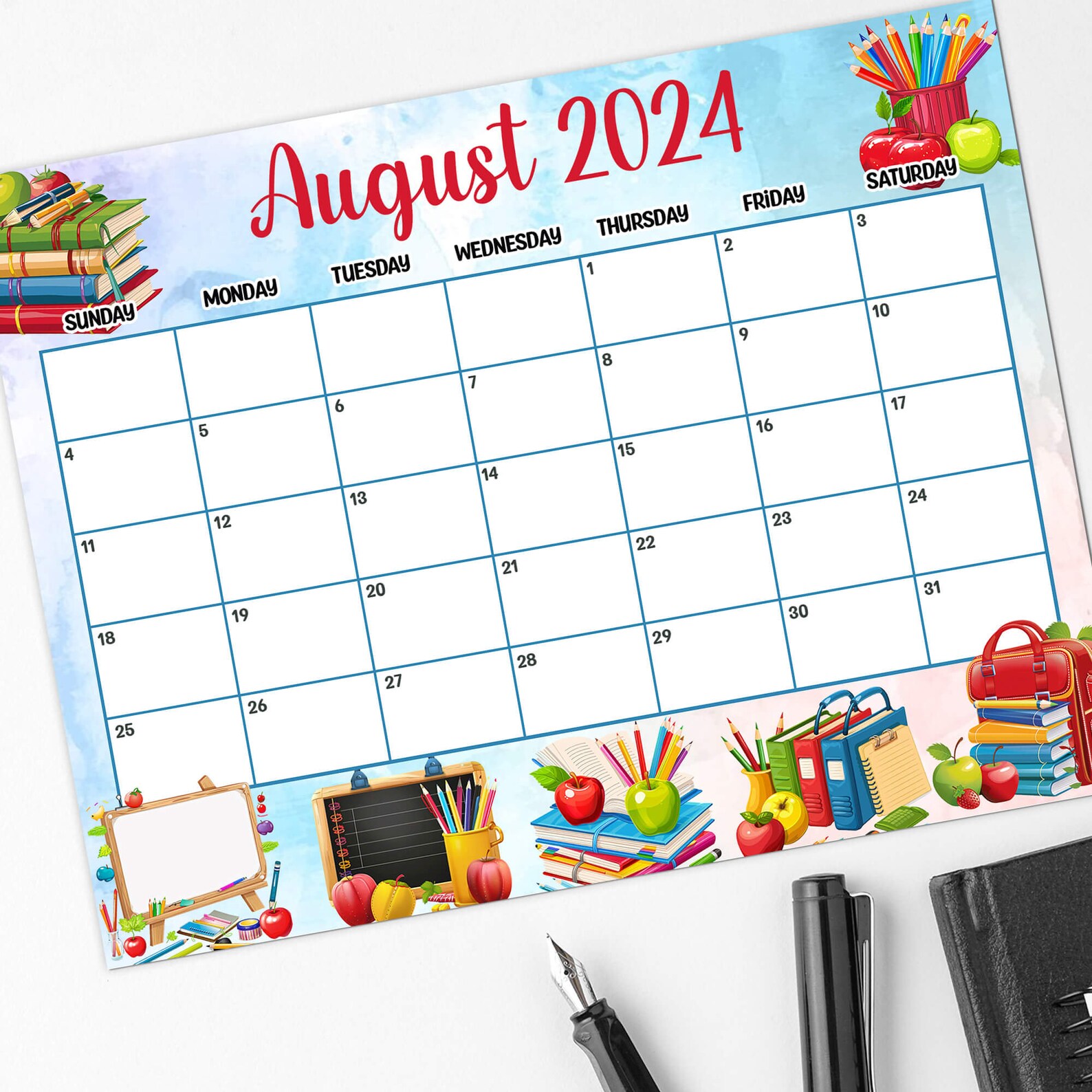 Back to School August 2024 Calendar, Printable August Calendar, Back to ...