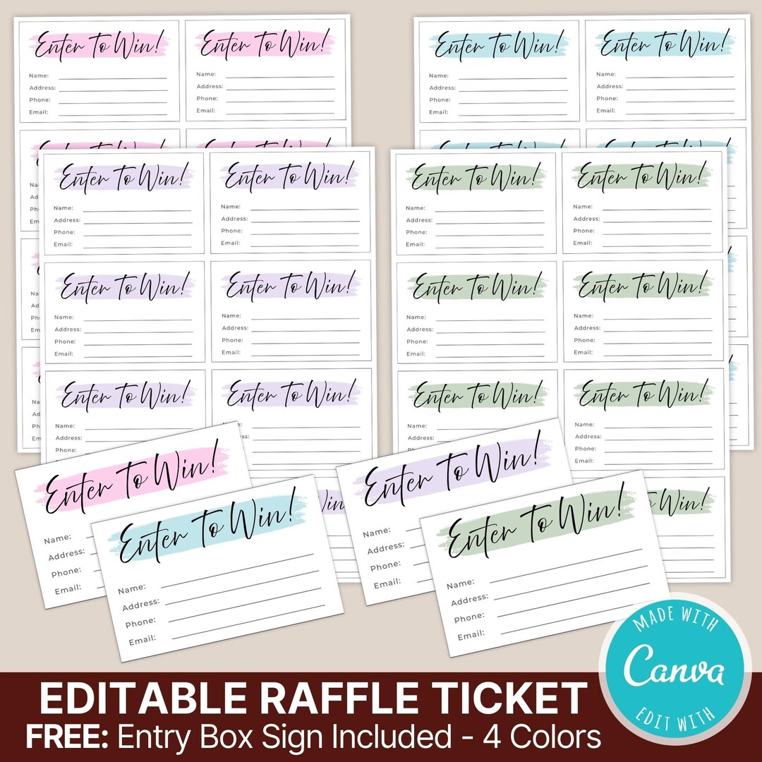 Editable Enter to Win Raffle Ticket Template | Printable Event Giveaway ...