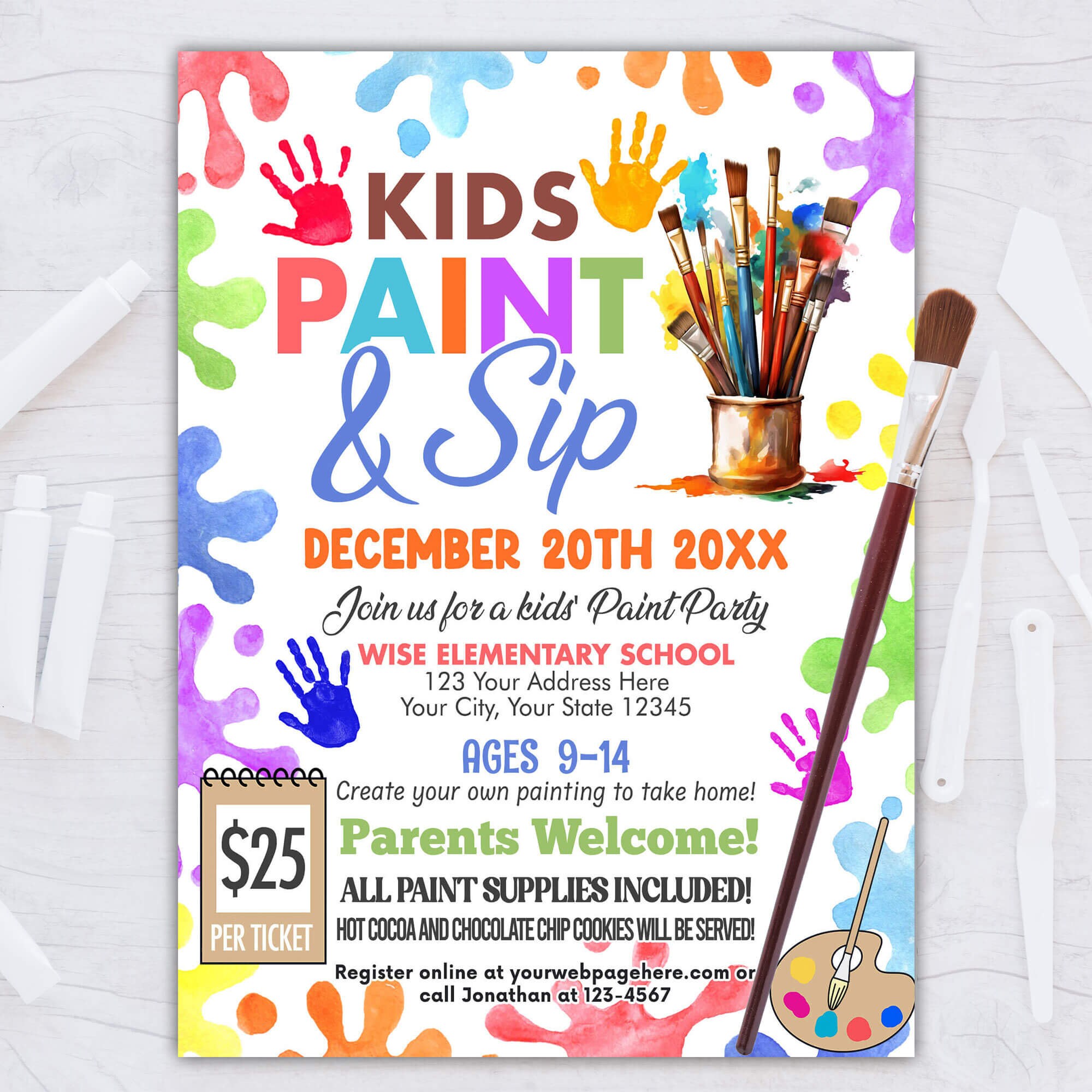 Editable Kids Paint and Sip Flyer, Kids Paint Party Event Flyer ...