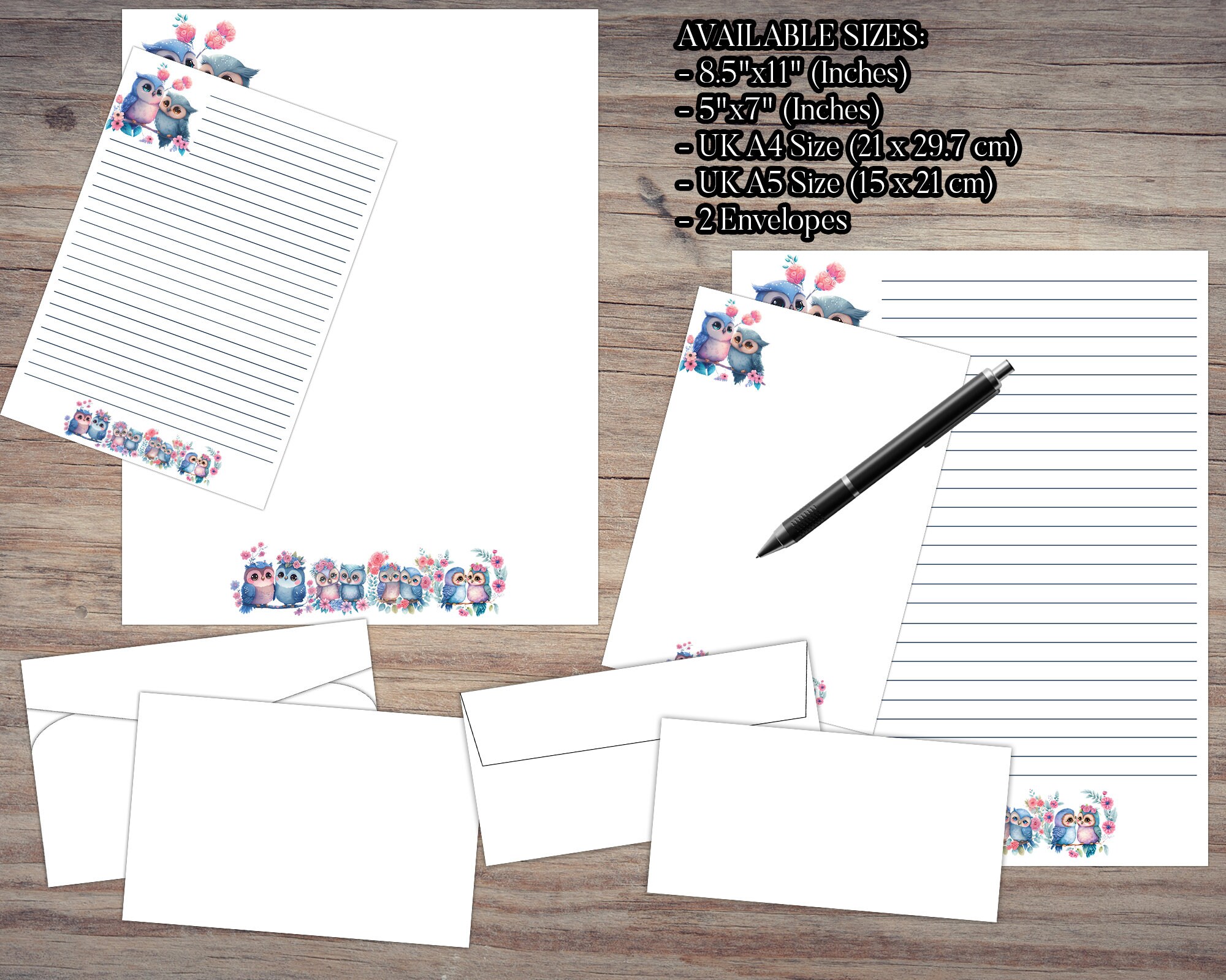 59 Piece Printable Animal Stationary, Cute Girl Stationary Set, PDF ...