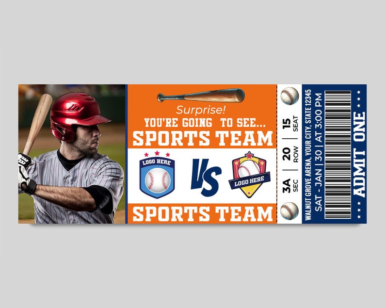 Editable Baseball Ticket Template | Sports Game Ticket | Surprise Gift ...
