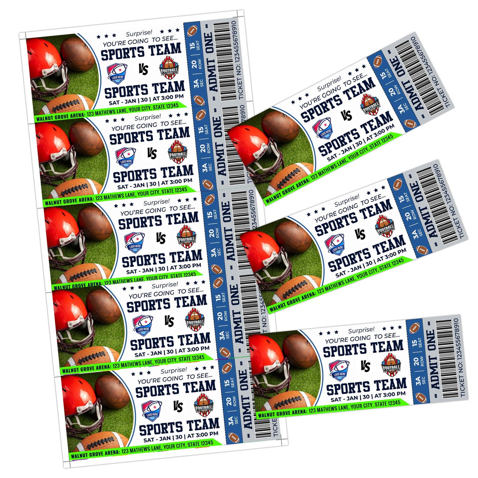 DIY Football Game Ticket Template | Editable Rugby Football Sports Game ...