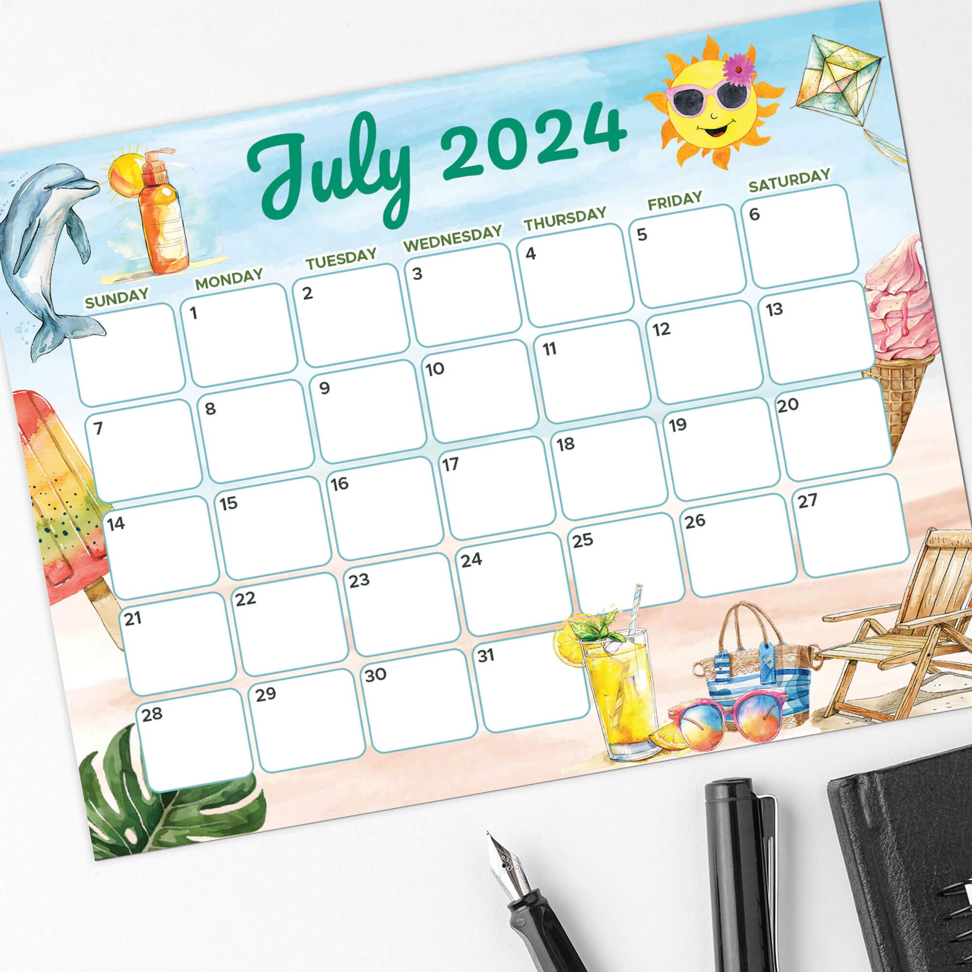 July 2024 Calendar, Printable Summer Planner, Monthly Schedule for Kids ...