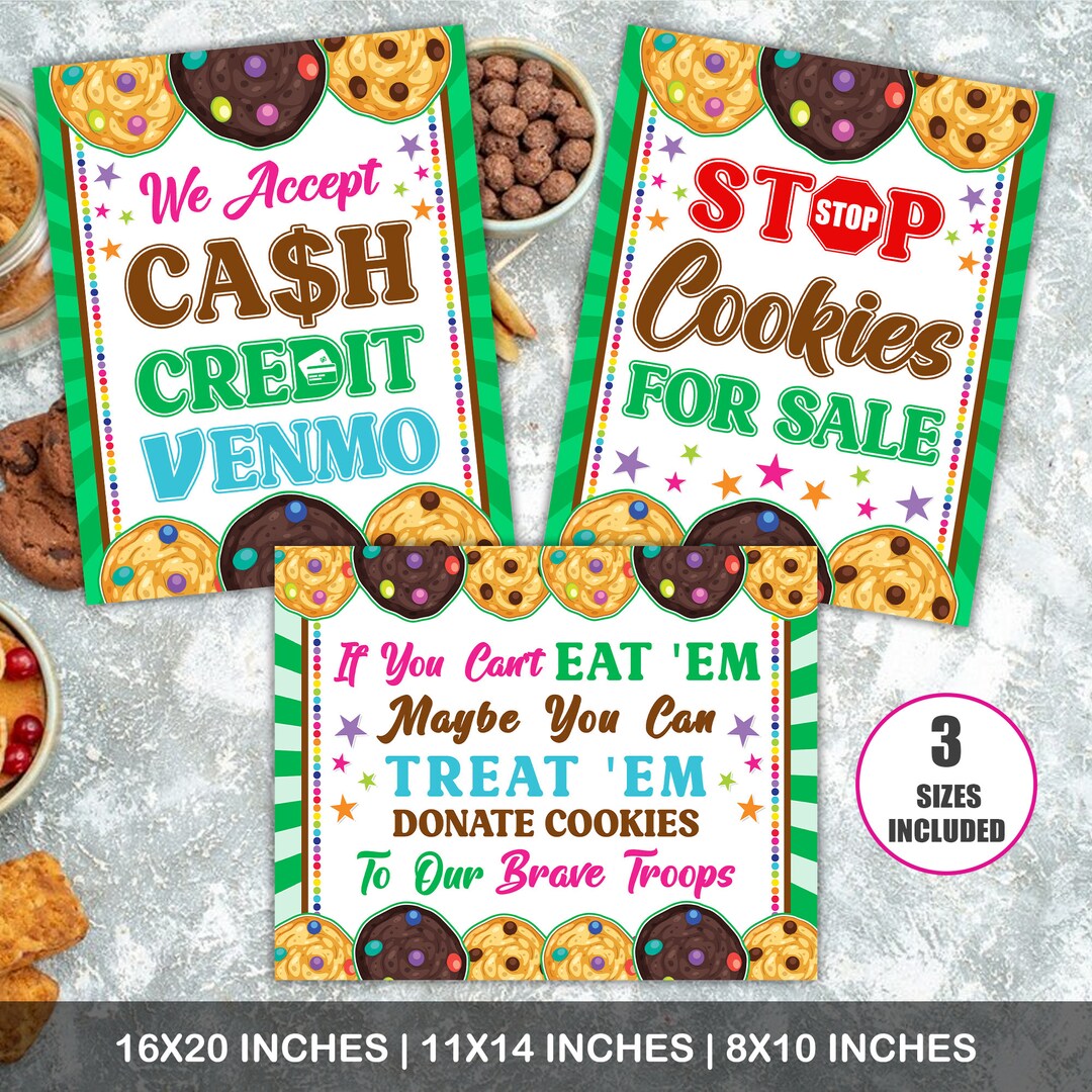 Printable Set of Cookie Booth Sign, We Accept Payments Sign Cash ...