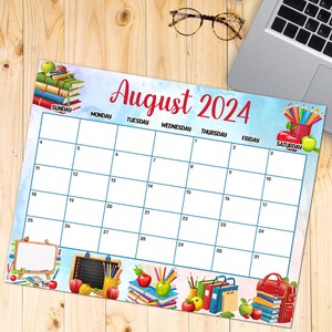 Back to School August 2024 Calendar, Printable August Calendar, Back to ...