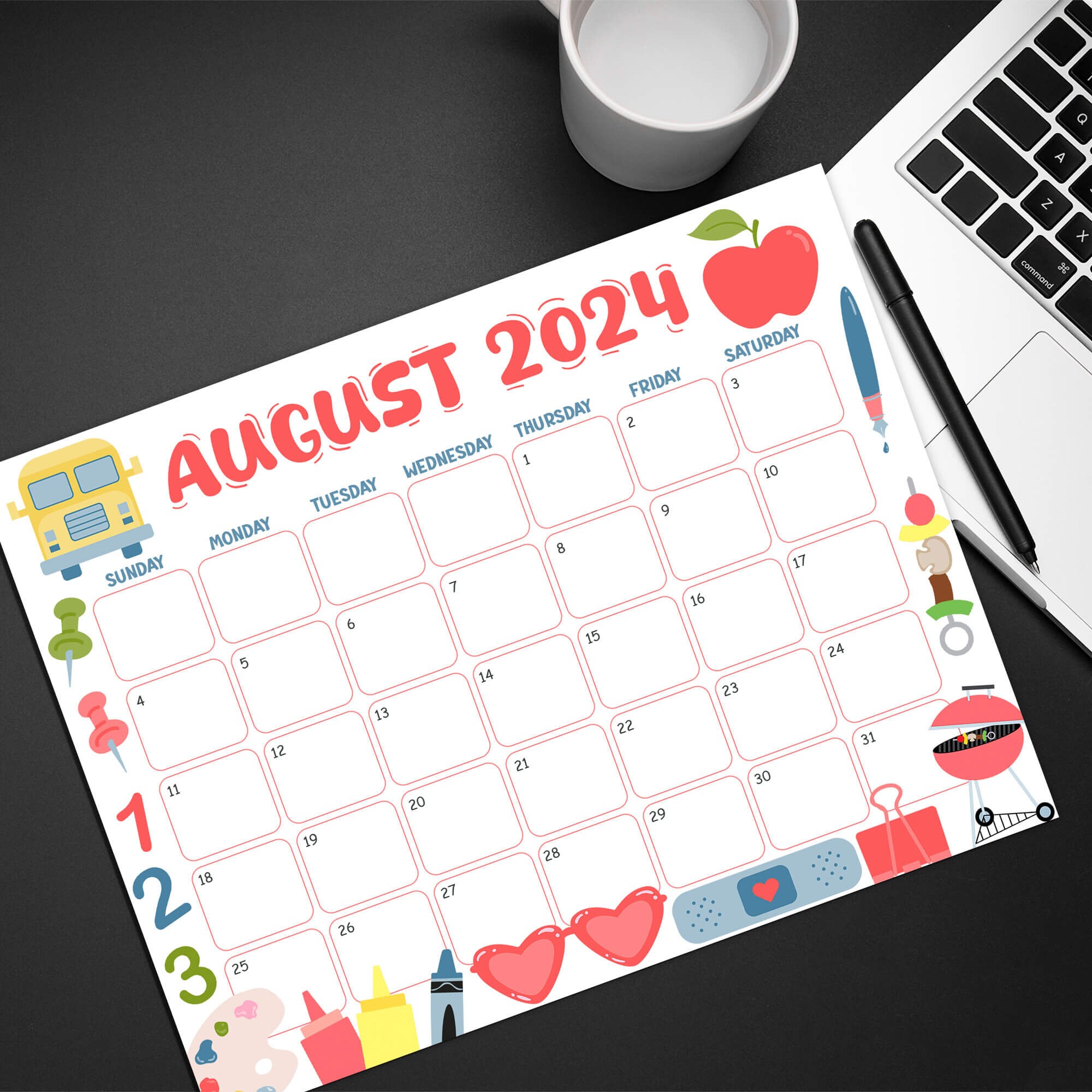 Printable Back to School August 2024 Calendar, August Academic Planner ...