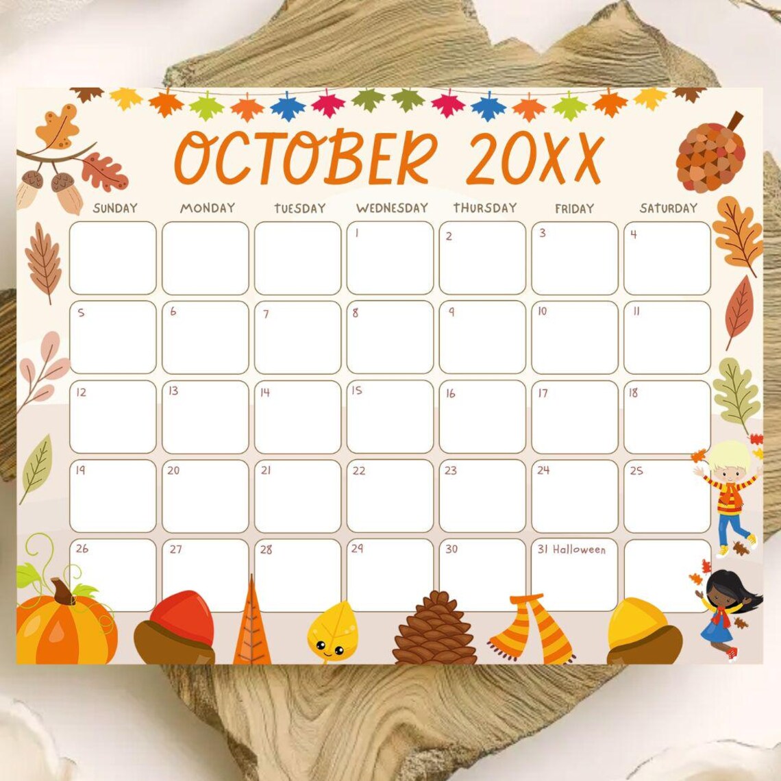 Editable Autumn Harvest October Calendar | Fall Themed Month of October ...