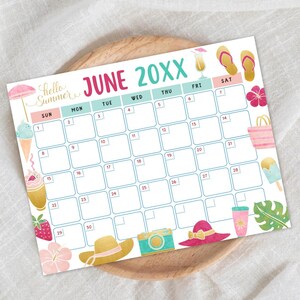 Summer June Calendar Printable | Hello Summer Digital Planner | Cute ...